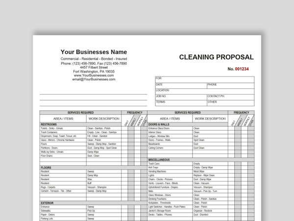 Janitorial Cleaning Program: Frequency Chart - Etsy Canada