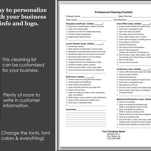 Commercial Cleaning Checklist for Reception Area, Lunch/kitchen Areas ...