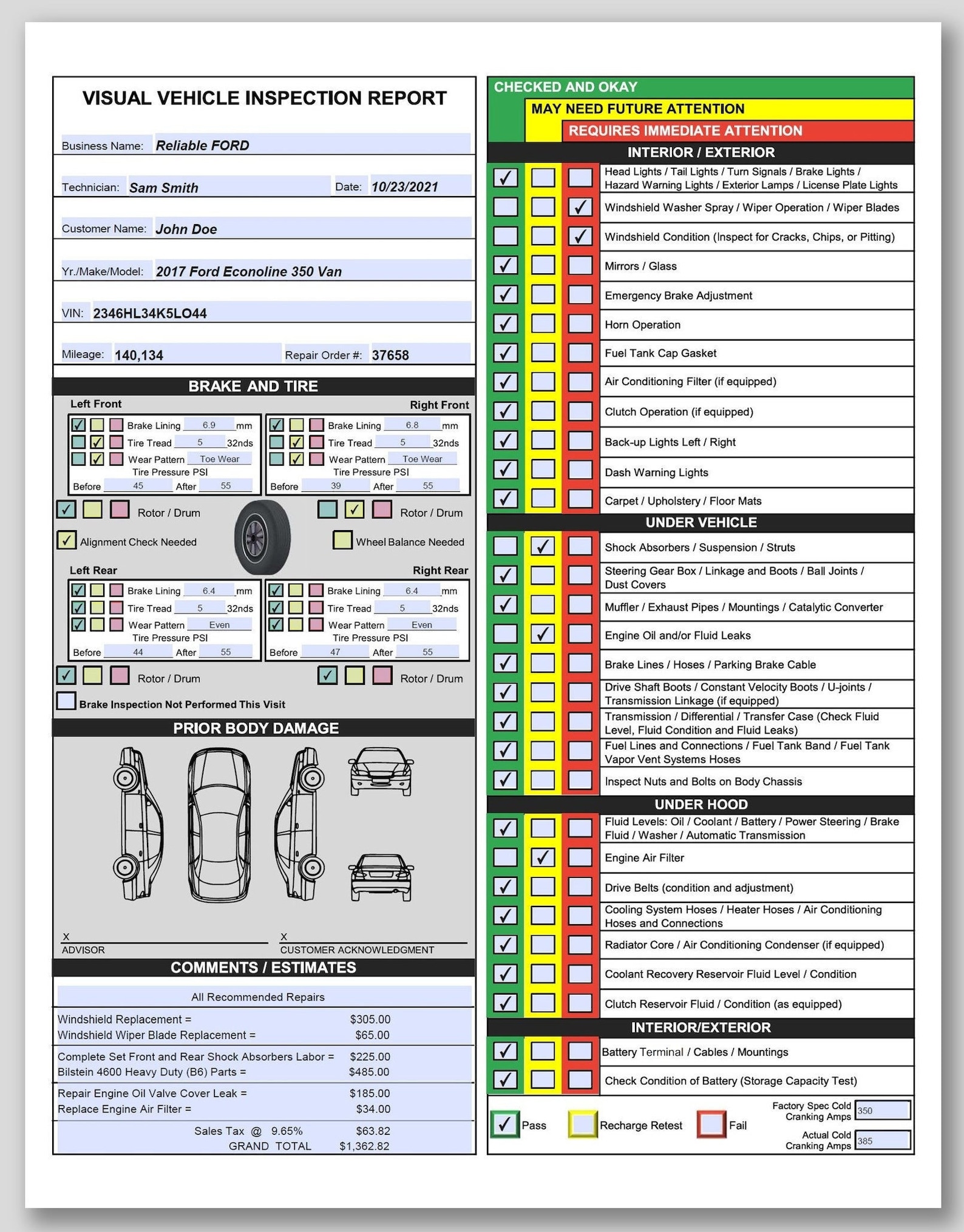 Visual Vehicle Inspection Report Fillable PDF Multi-point - Etsy