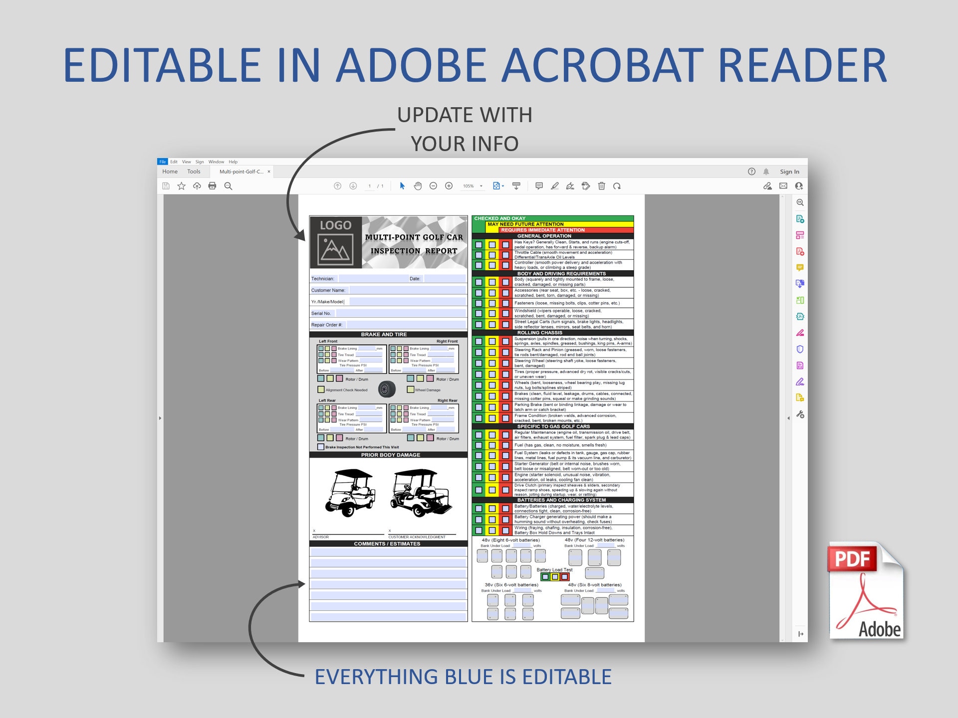 Visual Golf Cart Inspection Report Checklist, Golf Cart Rental Check In ...