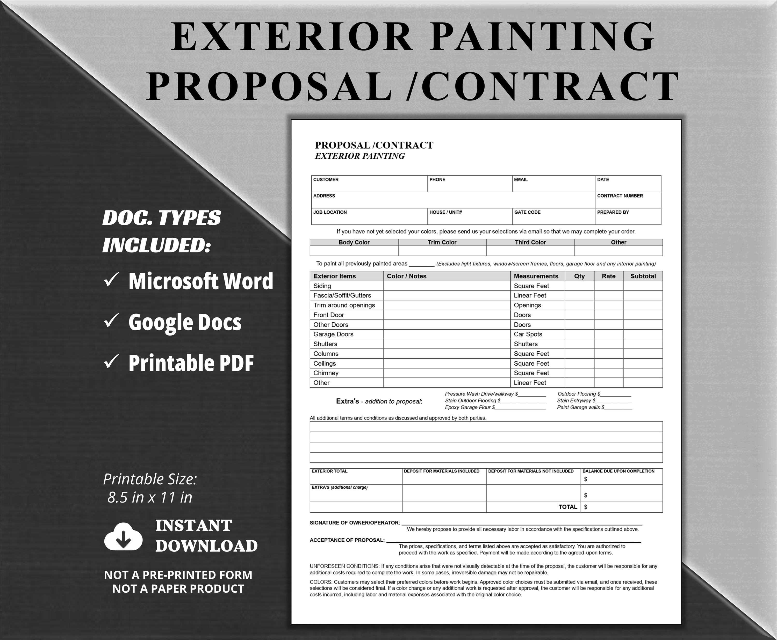 Exterior Painting Proposal, Estimate, Contract Template for Painting ...