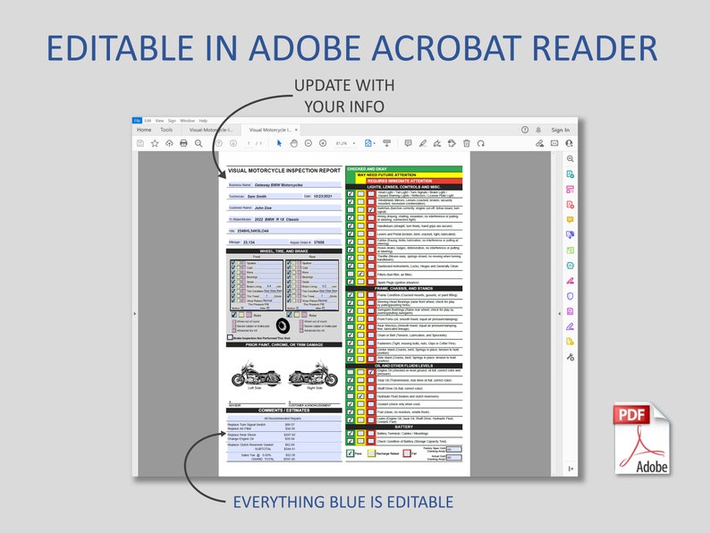 Visual Motorcycle Inspection Report Fillable PDF Multi-point Motorcycle ...