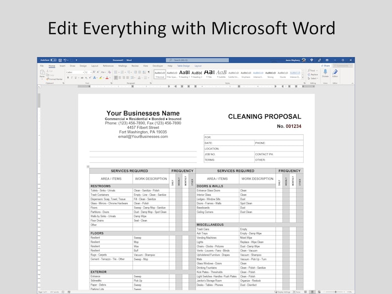 Cleaning Proposal Template, Basic Editable Microsoft WORD and Adobe ...