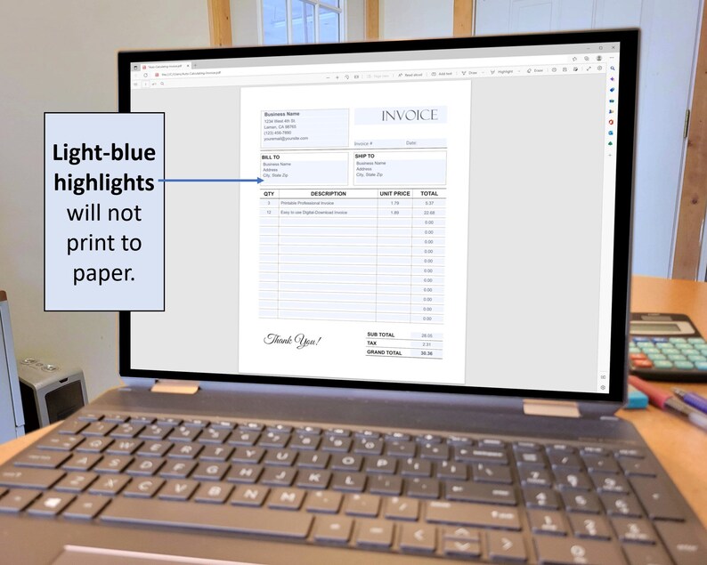 Easy-on-ink Auto-calculating Invoice, Fillable Printable Invoice ...
