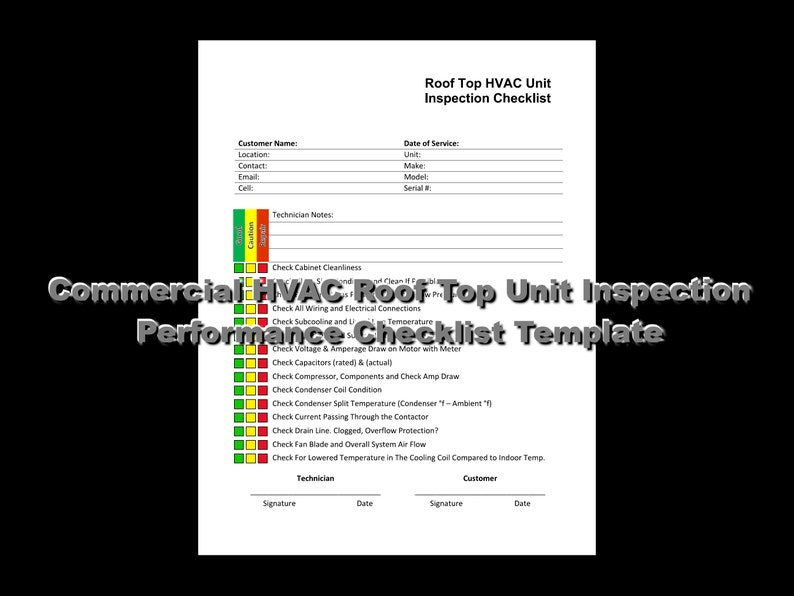 Commercial HVAC Roof Top Unit Inspection Performance Checklist - Etsy