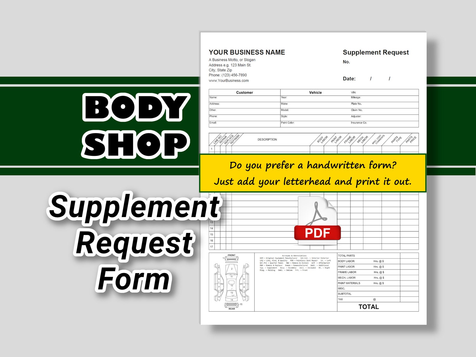 Auto Body Supplement Request Form 2 Page, Body Shop Insurance ...