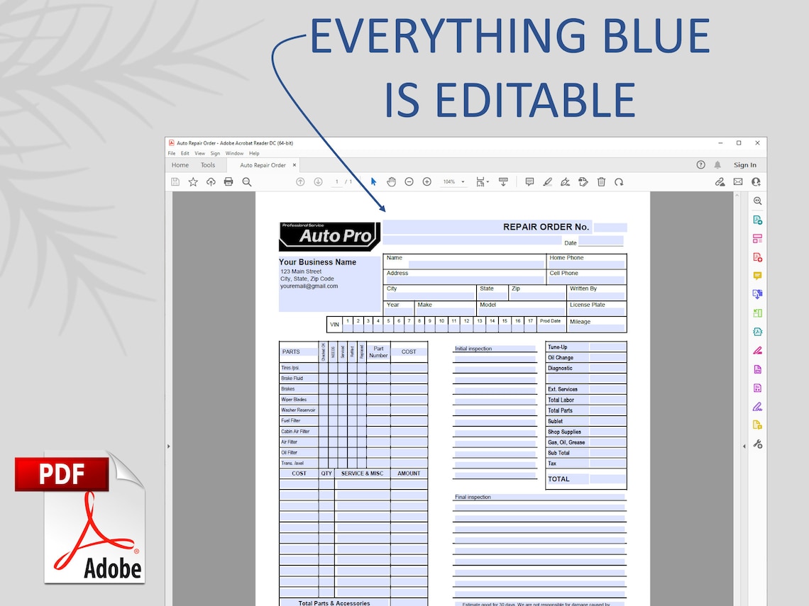 Auto Repair Order or Bill Ticket Invoice Estimate and Auto - Etsy