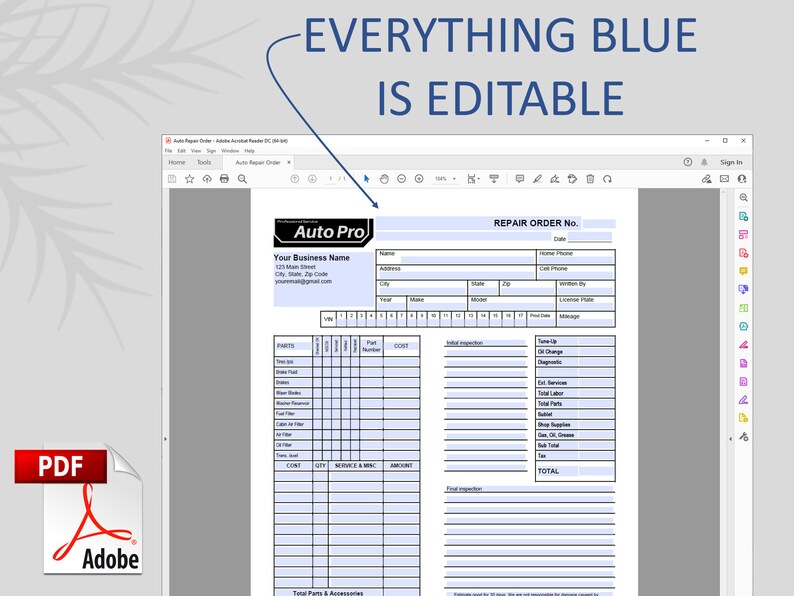 Auto Repair Order or Bill, Ticket, Invoice, Estimate and Auto Repair ...