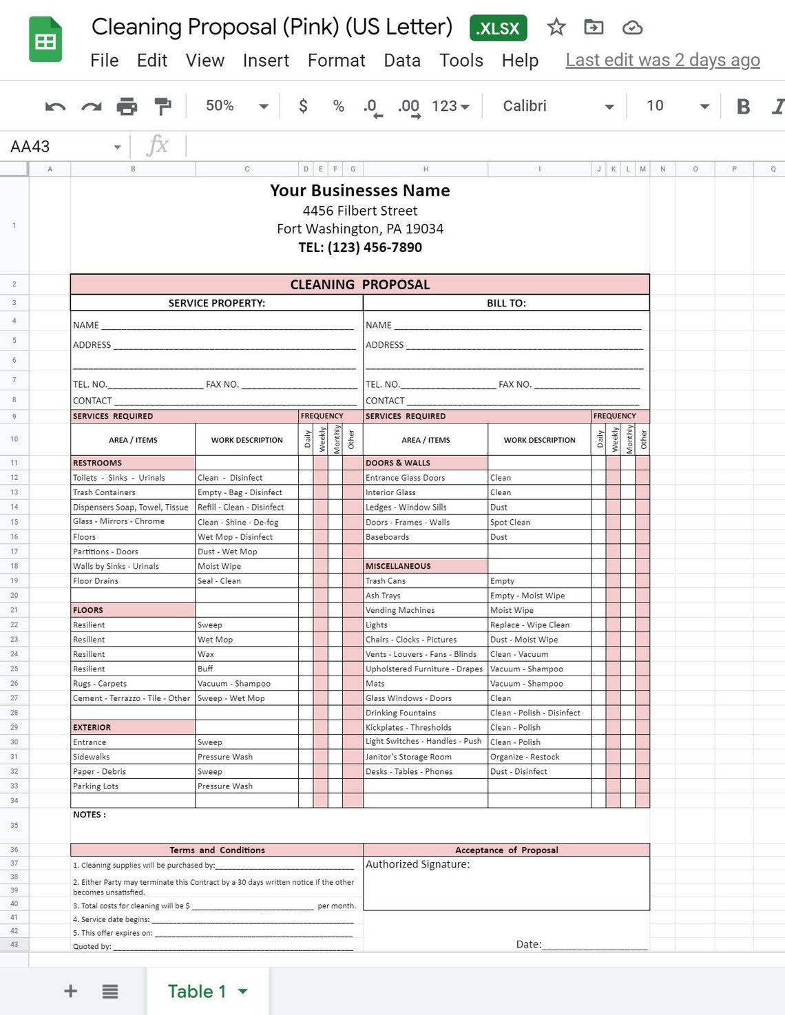 Cleaning Proposal Form in 2 Sizes A4 & US Letter - Etsy