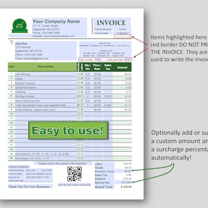 Lawn Care & Landscaping Invoice or Work Order, Editable, Printable, PDF ...