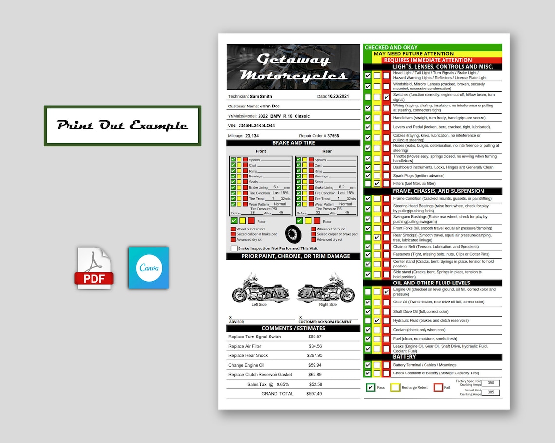 Visual Motorcycle Inspection Report | Fillable PDF Multi-point ...