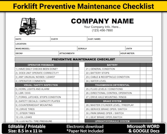Preventive Maintenance Forms Examples