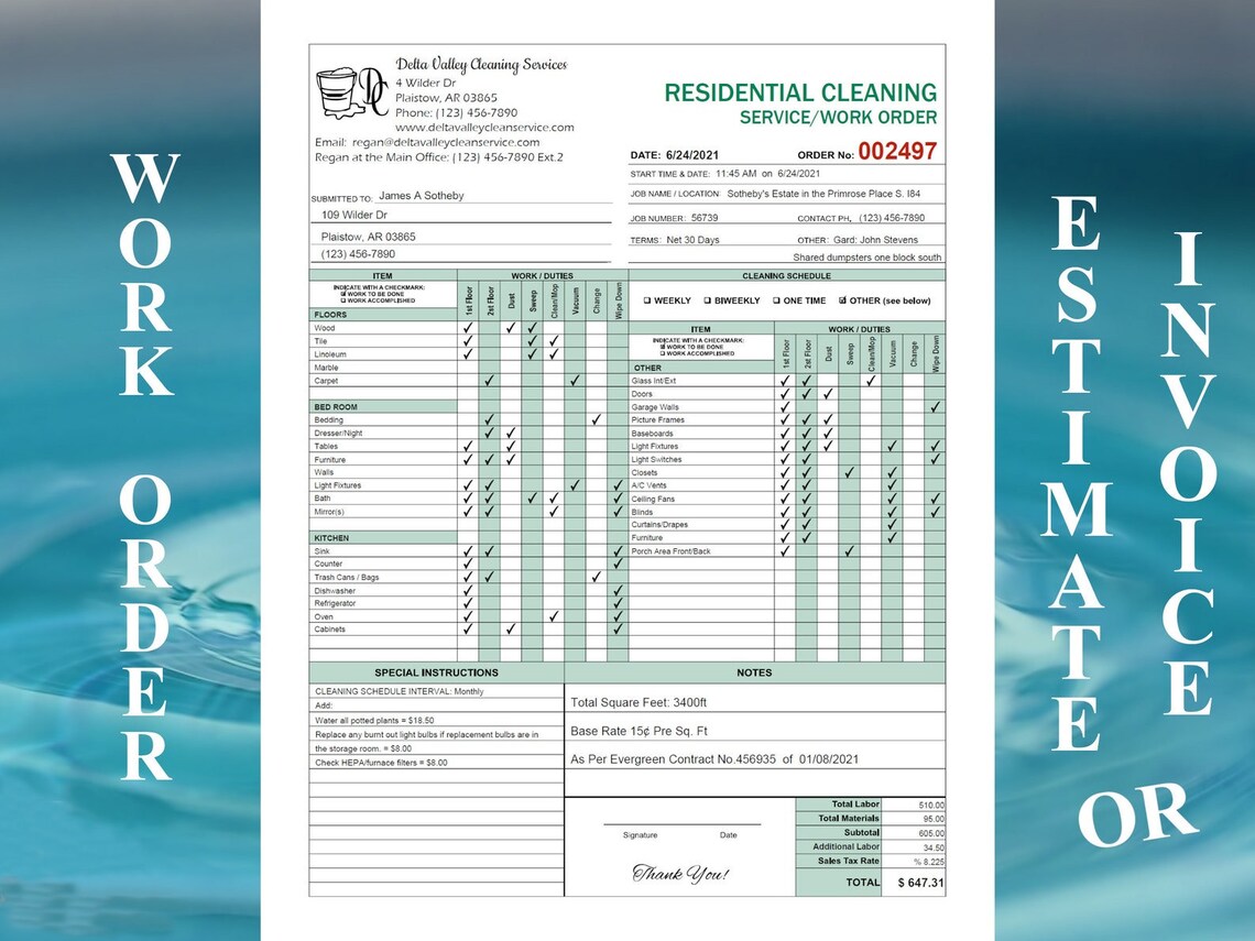 Residential Cleaning Service Canva Template, Easy to Edit Estimate ...