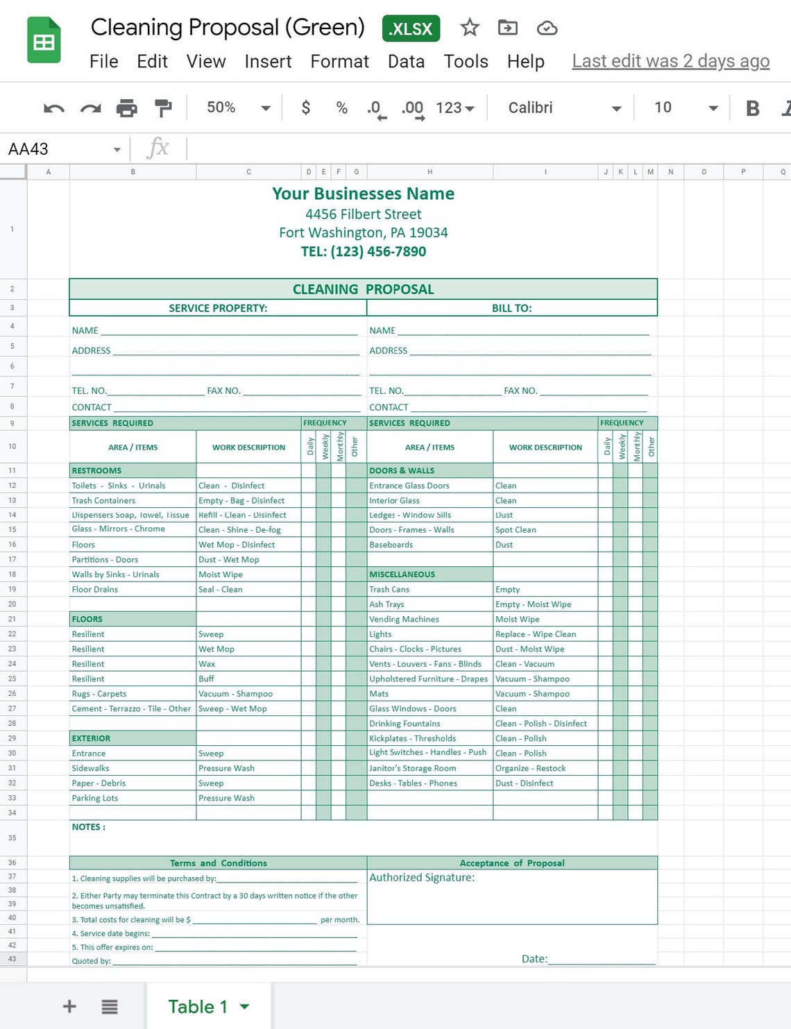 Cleaning Proposal Form in 2 Sizes A4 & US Letter - Etsy