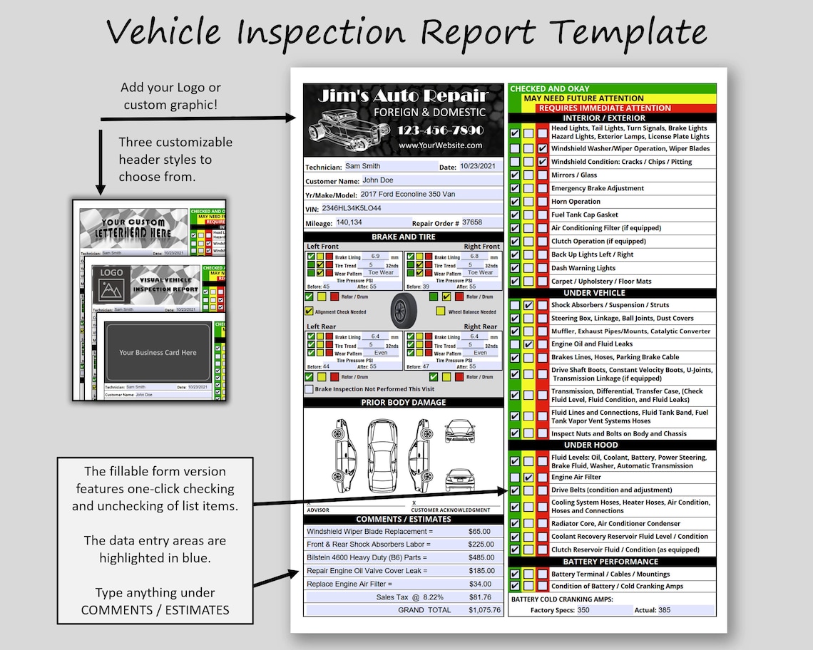 Visual Vehicle Inspection Report Fillable PDF Multi-point - Etsy Canada