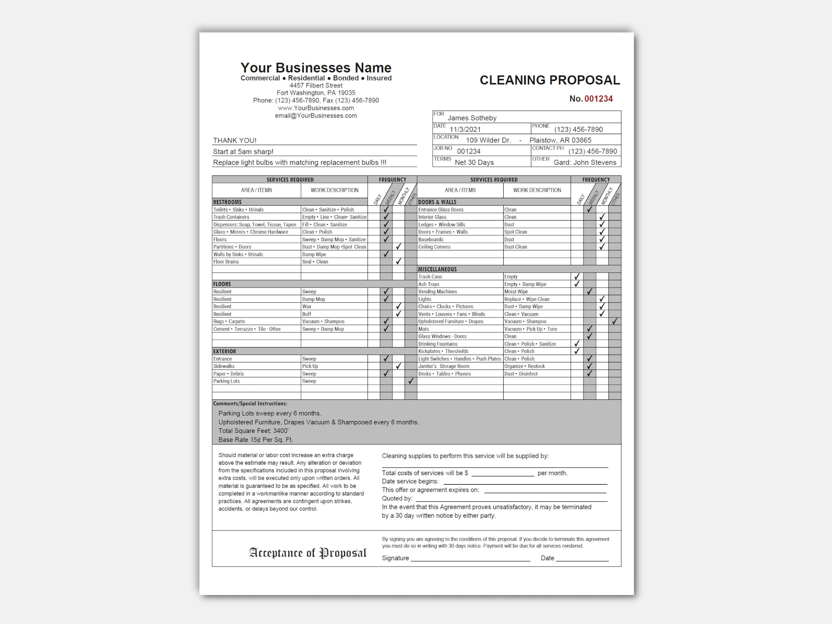 Cleaning Proposal Template Basic Editable Microsoft WORD and | Etsy