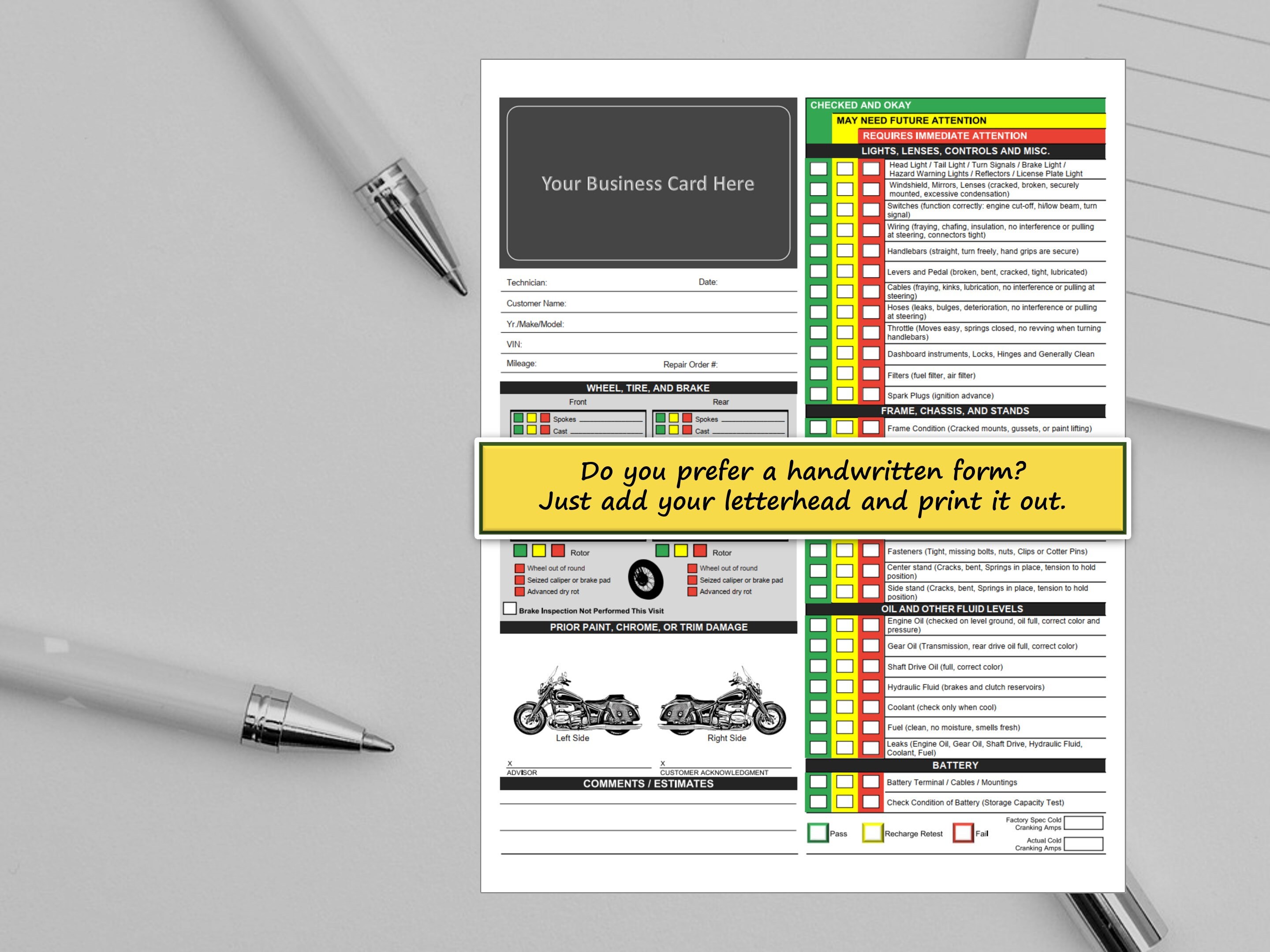 Visual Motorcycle Inspection Report Fillable PDF Multi-point - Etsy