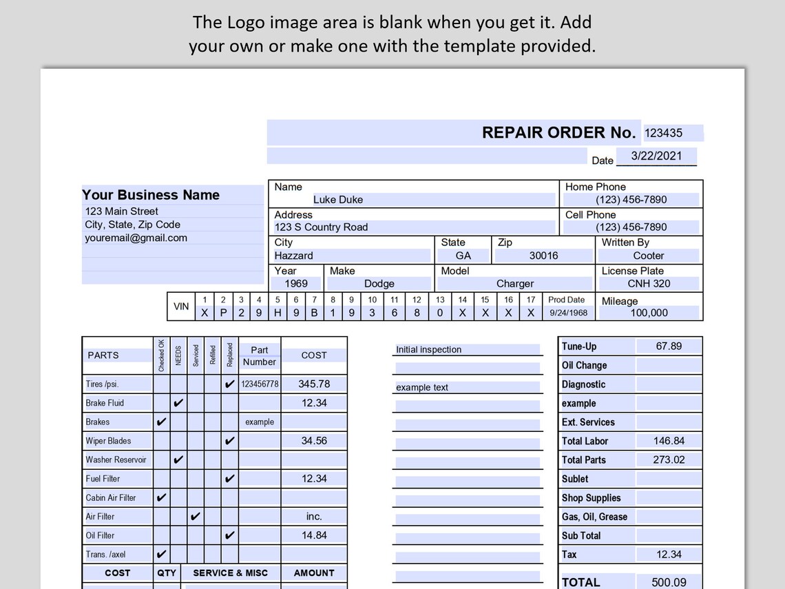 Auto Repair Order or Bill Ticket Invoice Estimate and Auto - Etsy