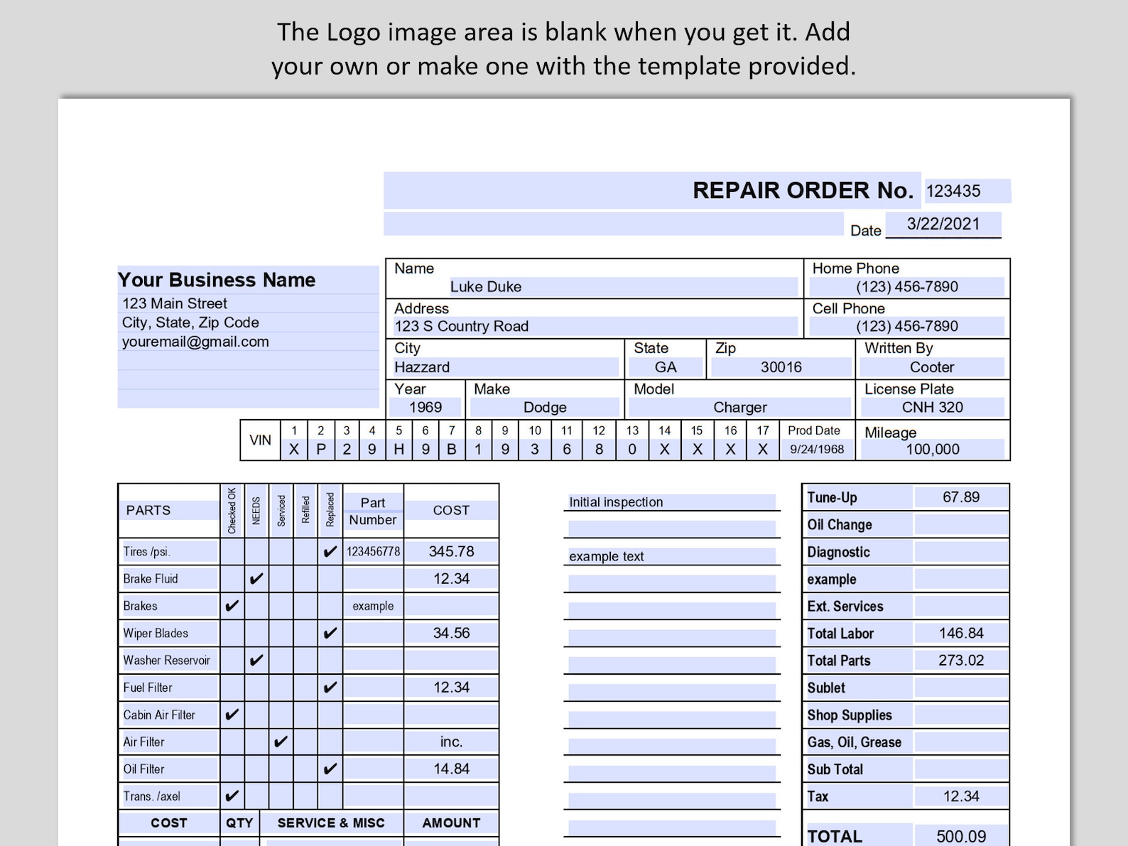 Auto Repair Order or Bill Ticket Invoice Estimate and Auto - Etsy