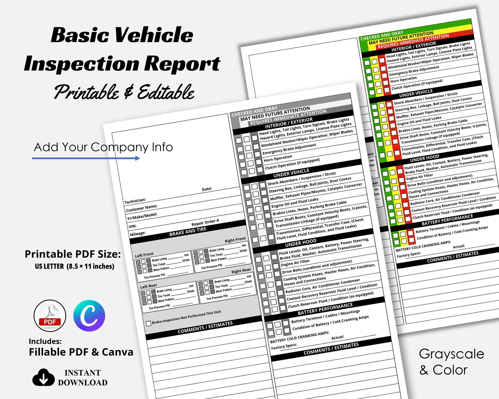 PDF Printable Vehicle Inspection Report CANVA Template - Etsy Australia