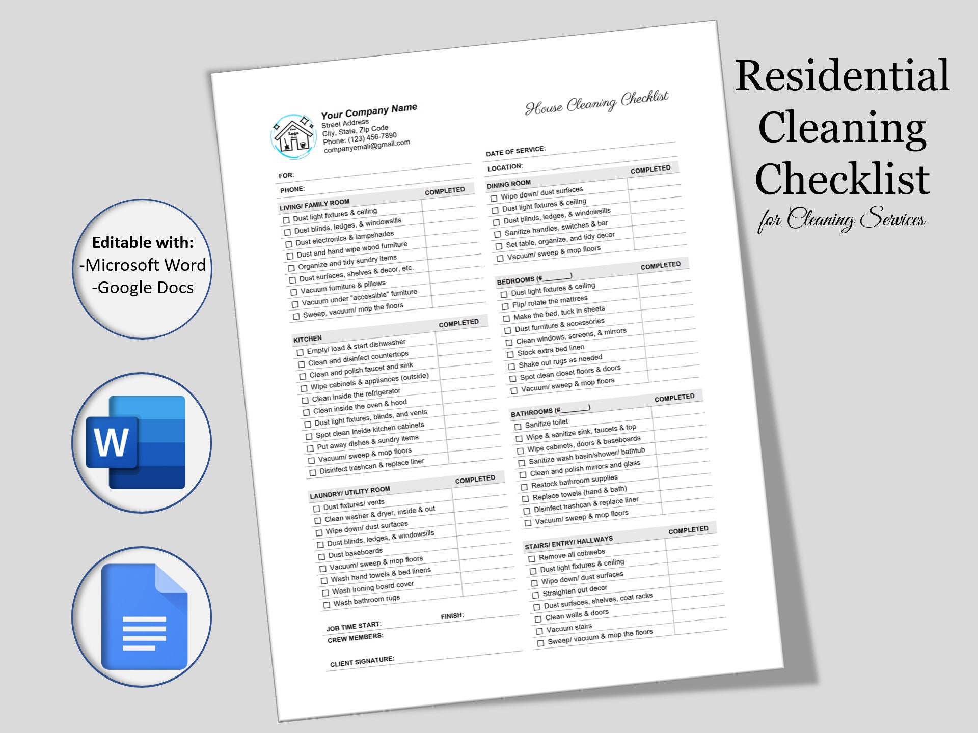 Cleaning Checklist for Cleaning Service, Pro Residential House Cleaning ...