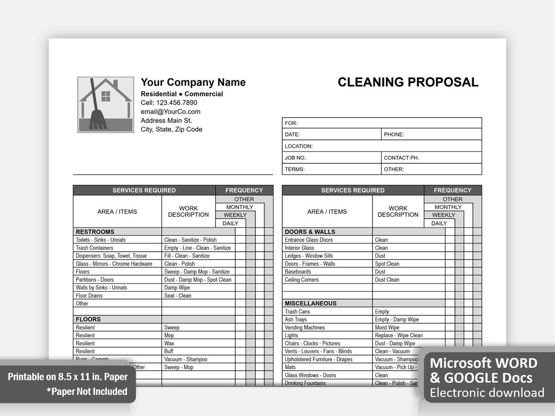 Gray Cleaning Proposal Template WORD Commercial Cleaning - Etsy