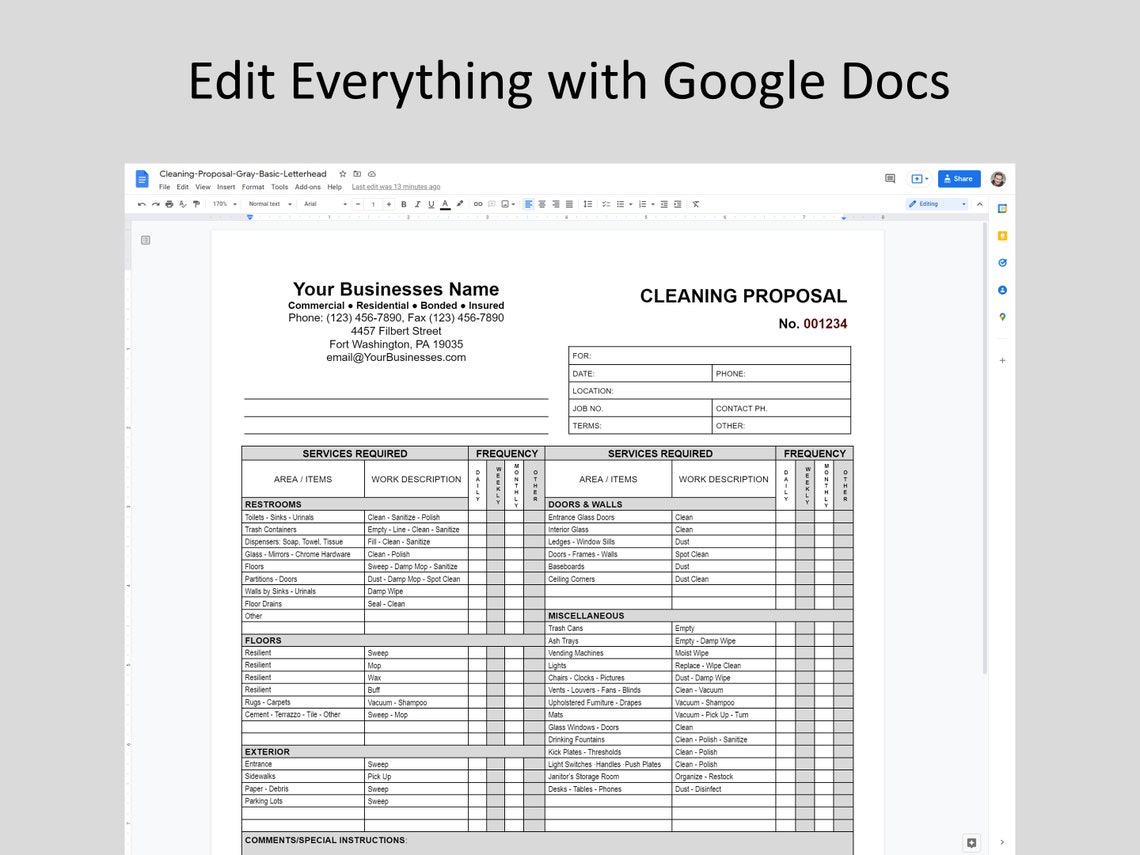 Cleaning Proposal Template Basic Editable Microsoft WORD and - Etsy