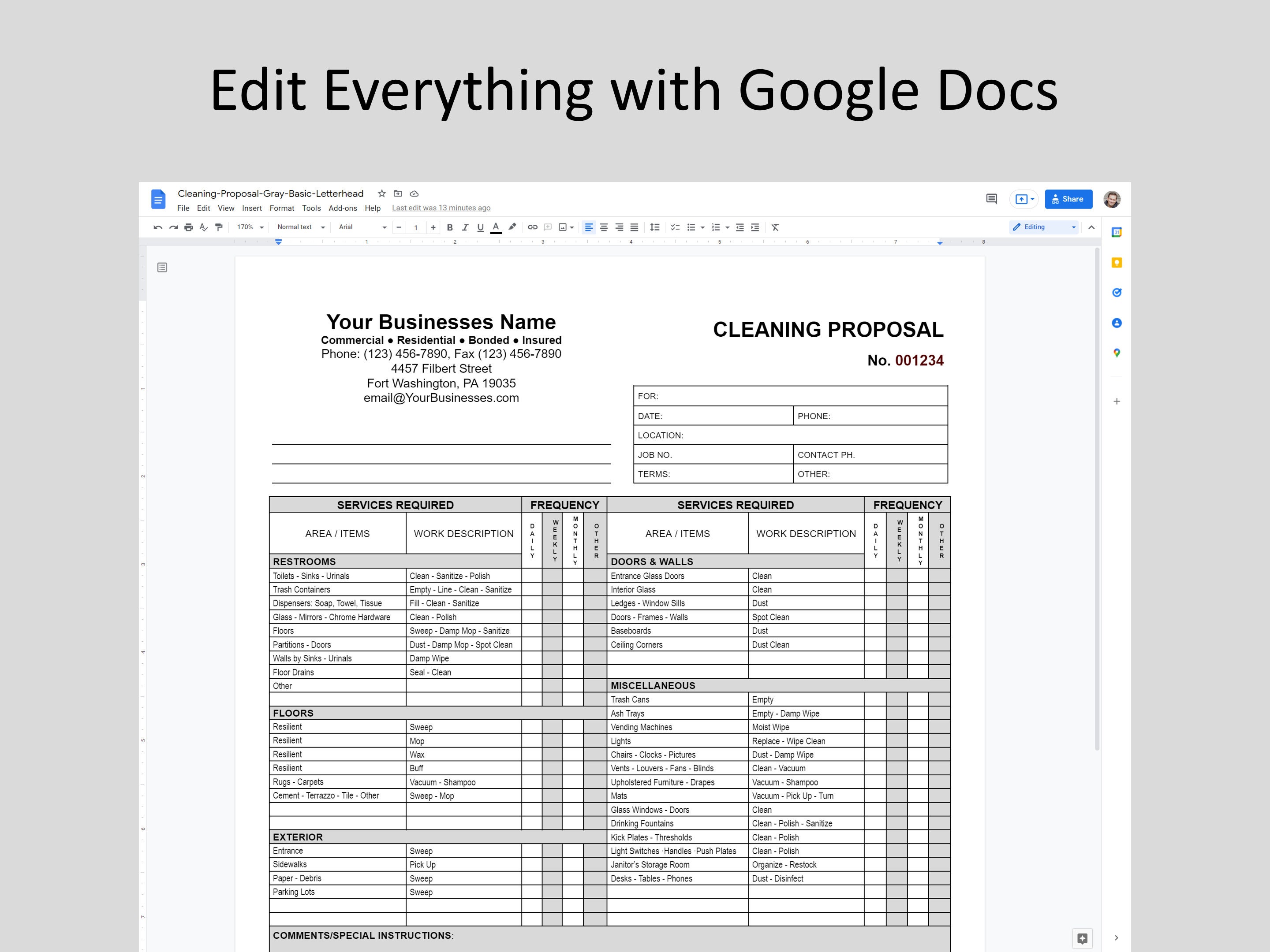 Cleaning Proposal Template, Basic Editable Microsoft WORD and Adobe ...