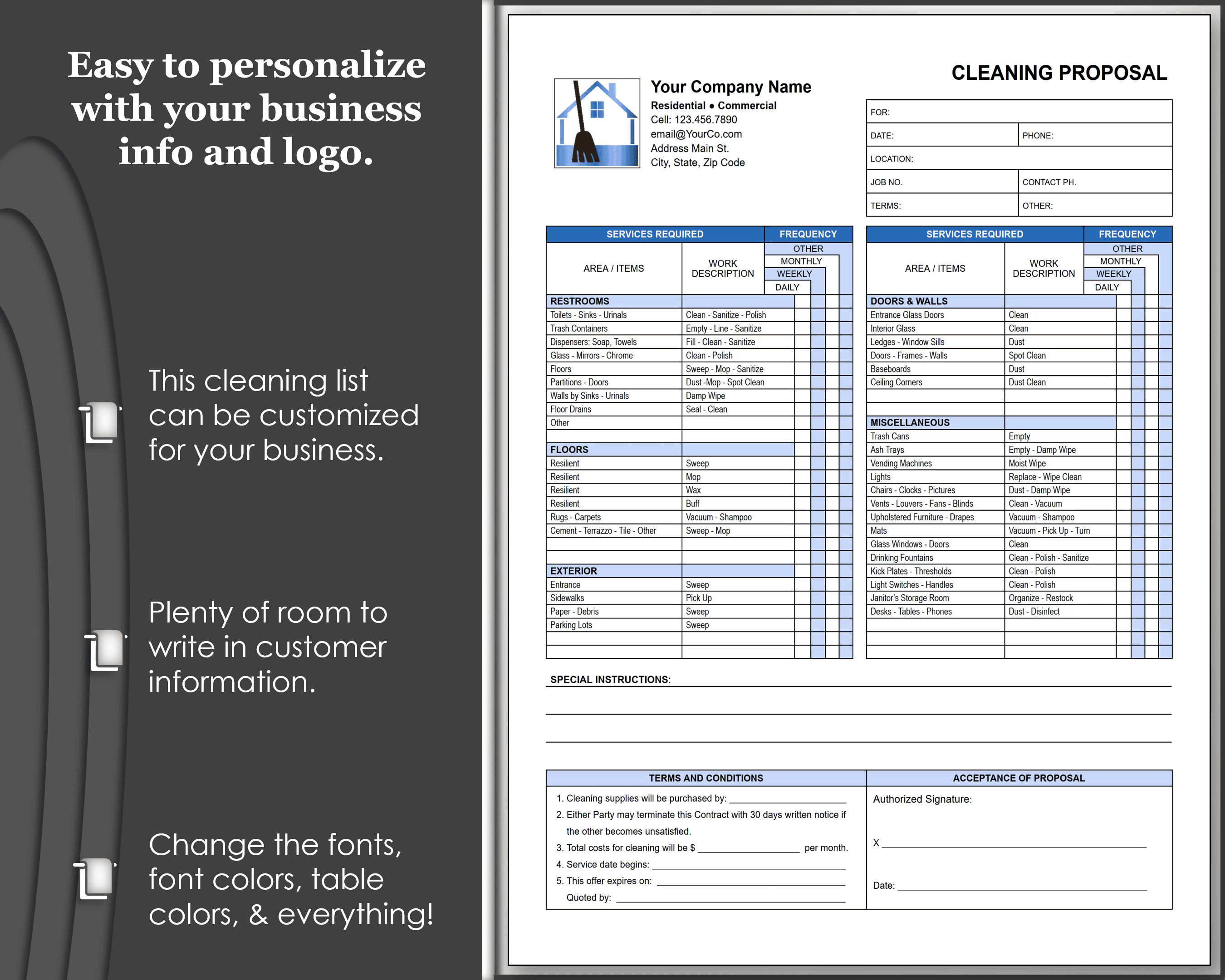 Blue Cleaning Proposal Template WORD Commercial Cleaning - Etsy