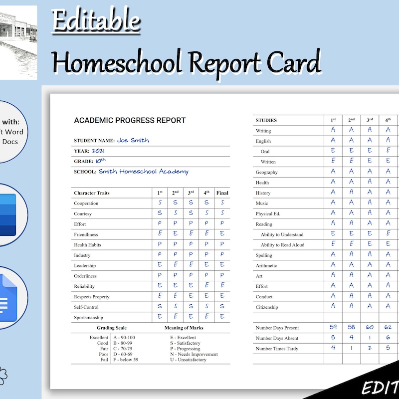 Homeschool Report Card Template - Etsy