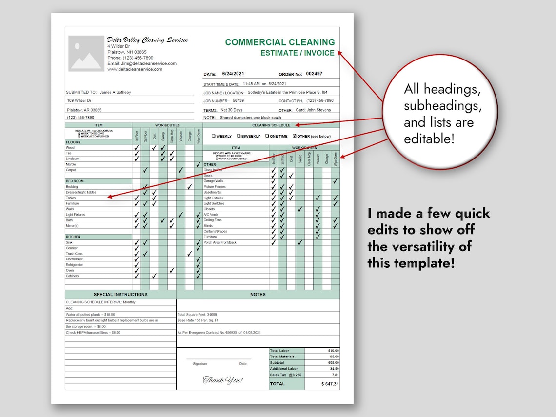 Residential Cleaning Service Estimate Invoice Work Order - Etsy