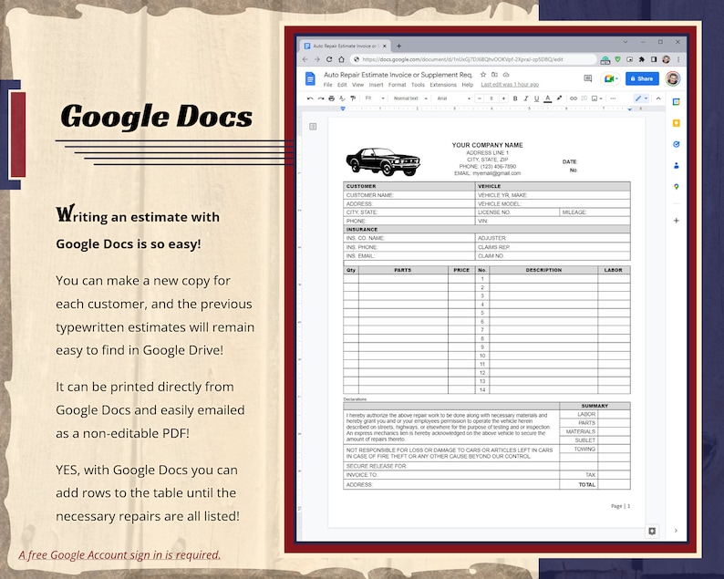 Auto Repair Estimate Template With Insurance Info, Also Used as an Auto ...