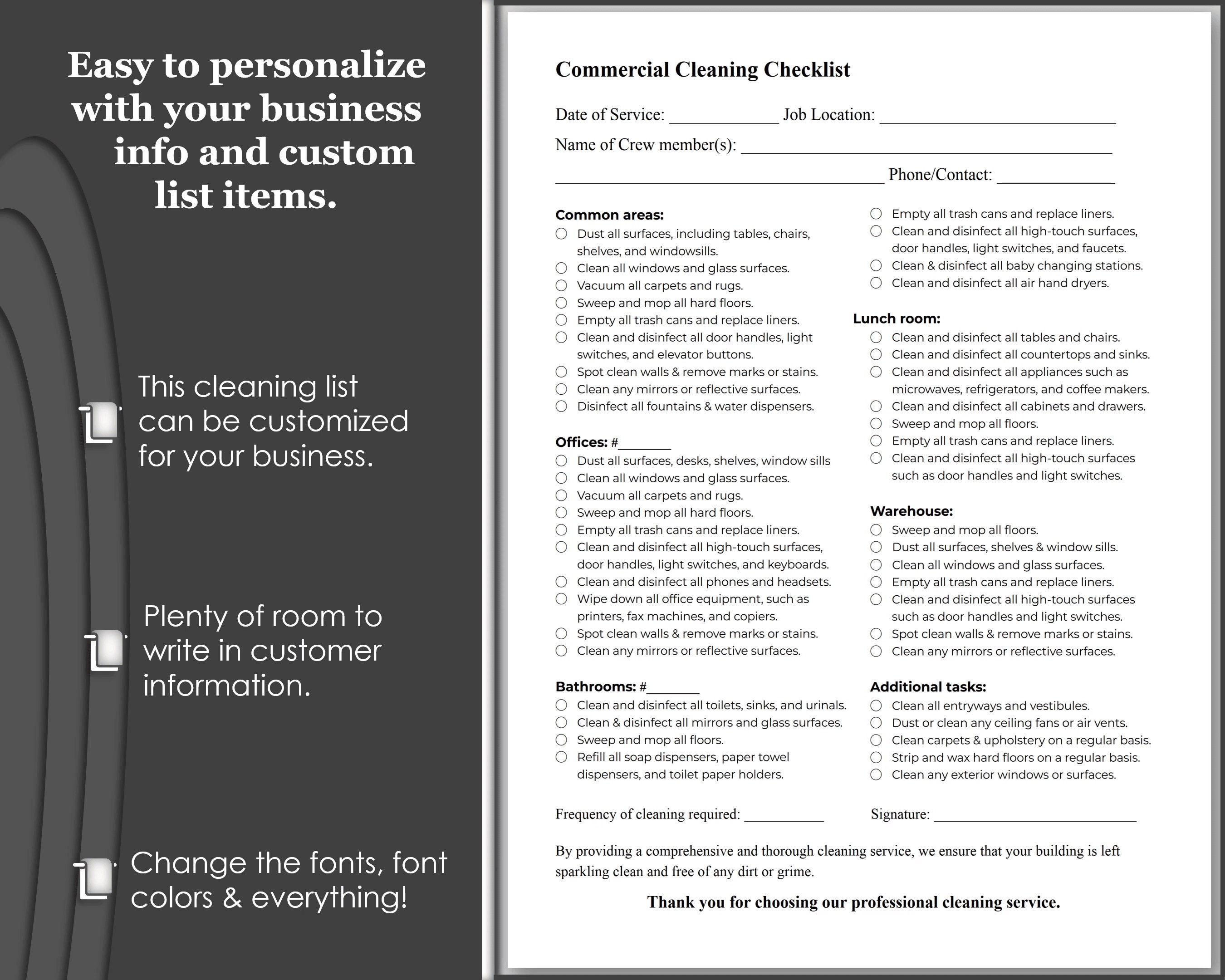 EDITABLE Office Cleaning Checklist Template for Business and - Etsy