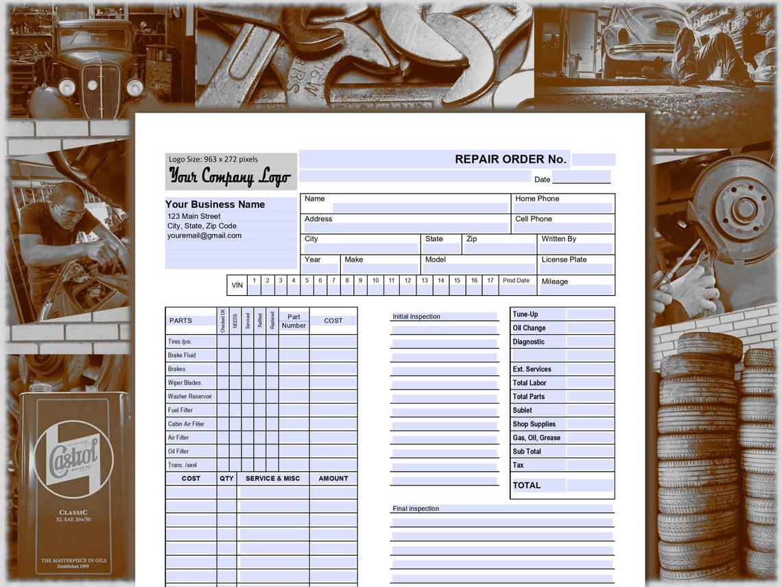Auto Repair Order or Bill Ticket Invoice Estimate and Auto - Etsy