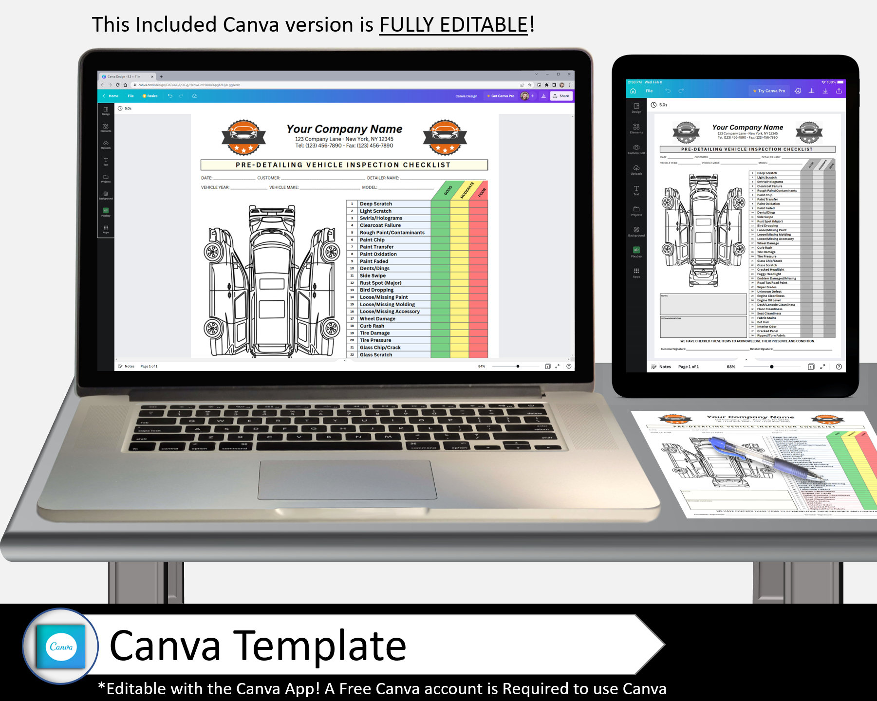Van/suv Pre-detailing Vehicle Inspection Checklist for Auto Detailers ...