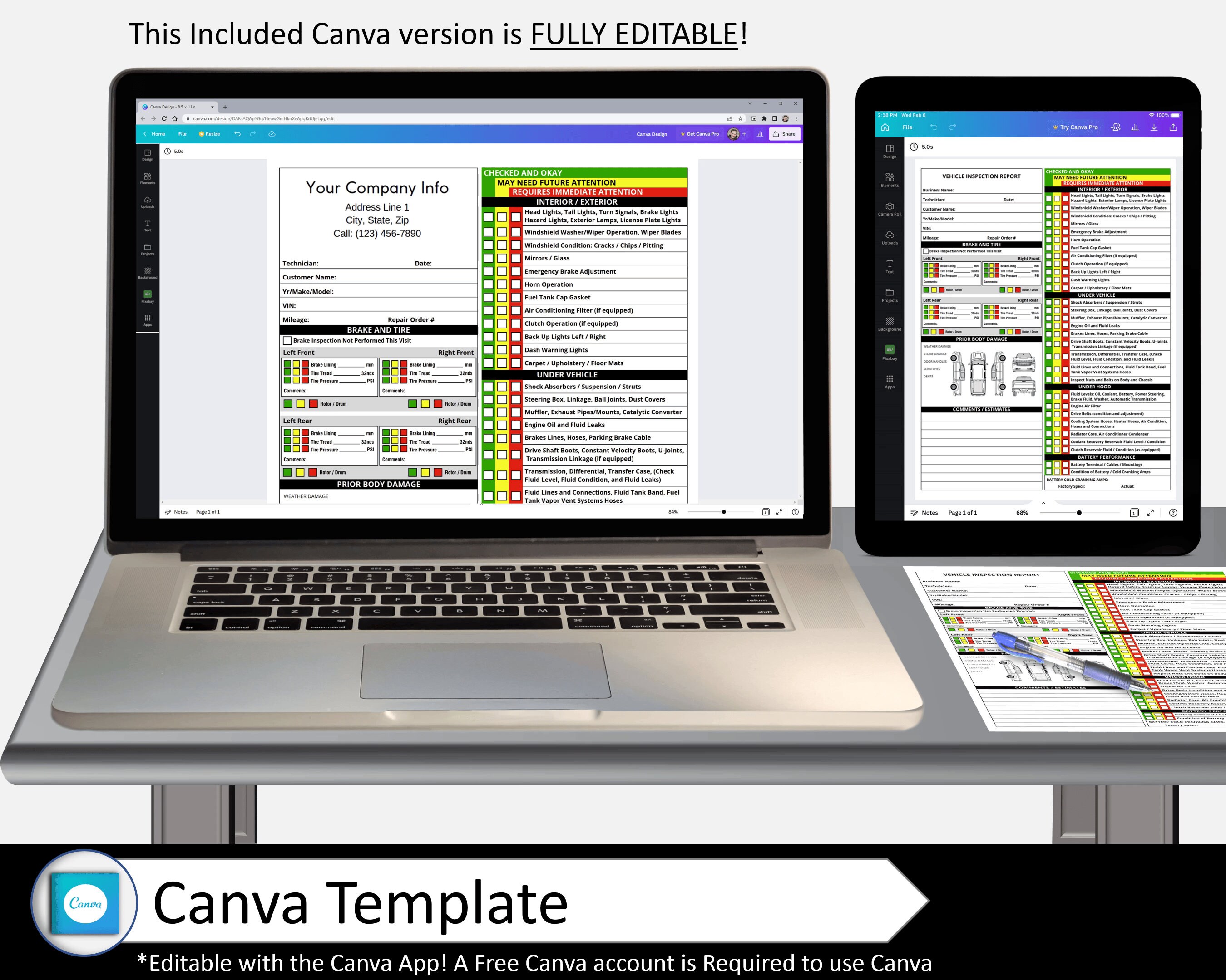 Pdf Printable Vehicle Inspection Report For Pickup Trucks Editable