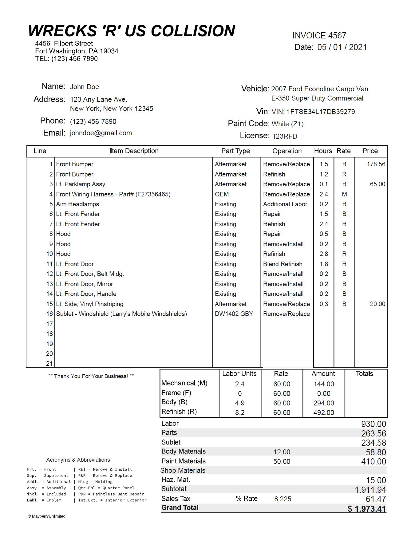 Auto Body And Collision Repair Estimating Invoice Software Etsy