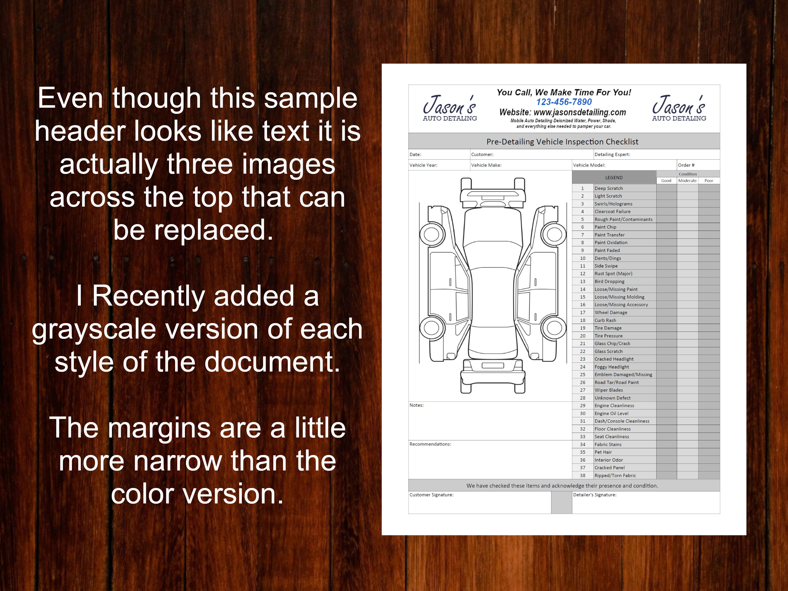 Pre-detailing Vehicle Inspection Checklist Form | Etsy