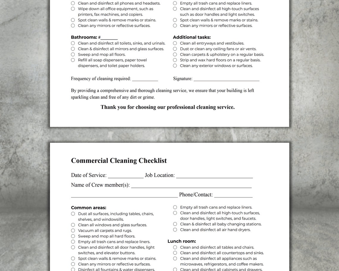 EDITABLE Office Cleaning Checklist Template for Business and Commercial ...