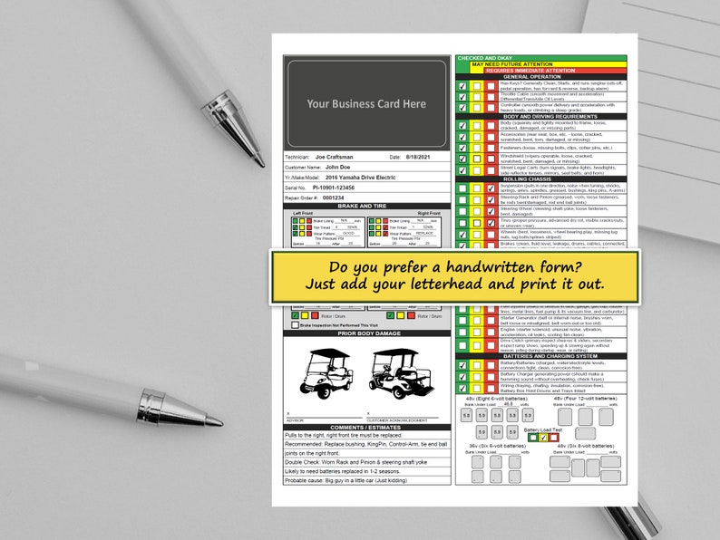 Visual Golf Cart Inspection Report Checklist, Golf Cart Rental Check In ...