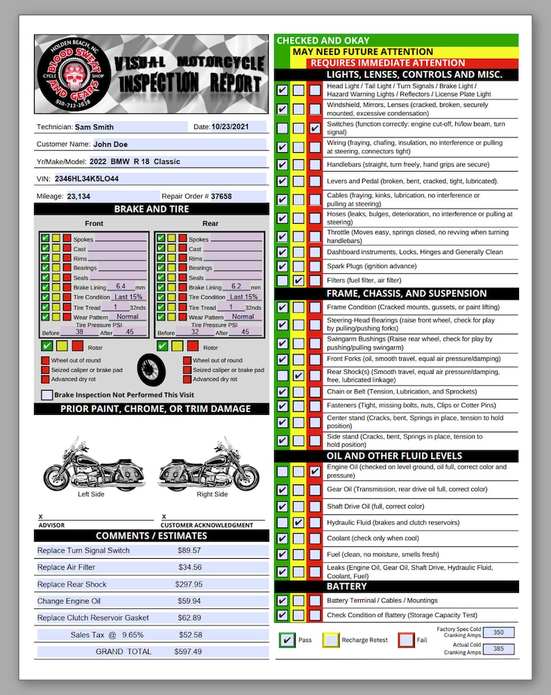 Visual Motorcycle Inspection Report | Fillable PDF Multi-point ...