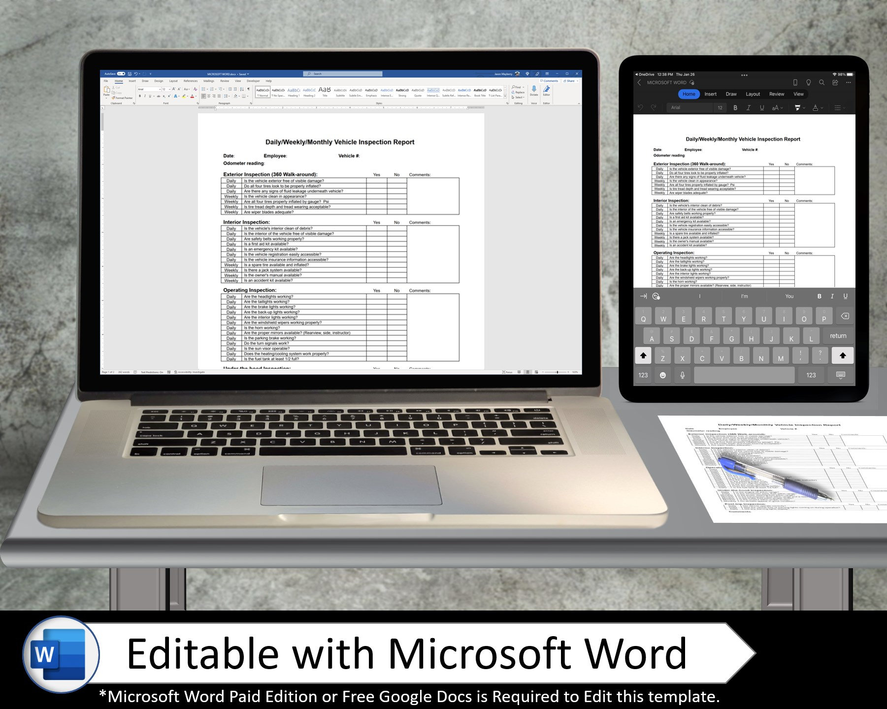 Vehicle Inspection Report, Daily, Weekly, Monthly, PDF Printable ...