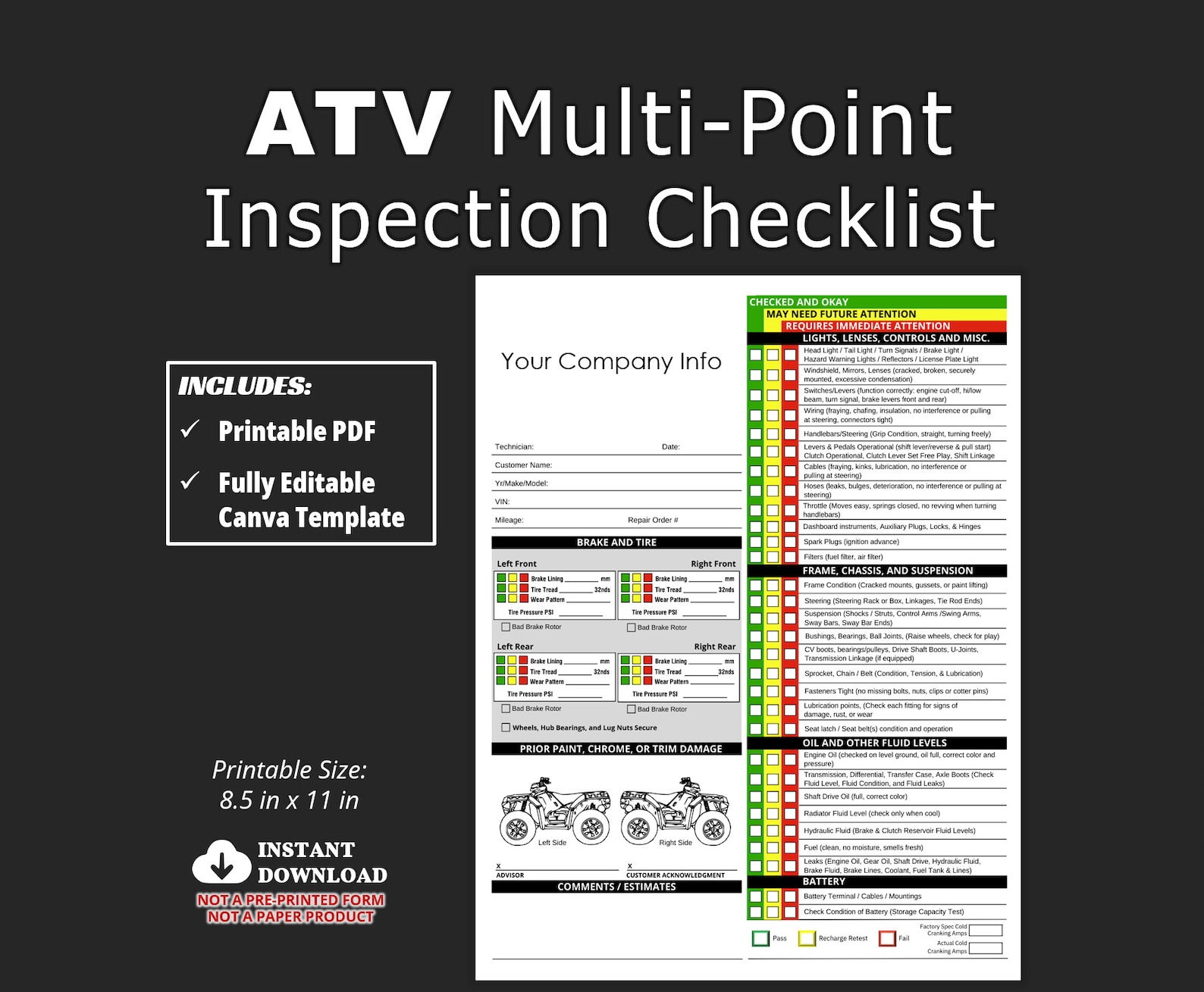 ATV Multi-point Inspection Checklist, Pre-purchase / Preventive Maintenance (pm) Inspection ...