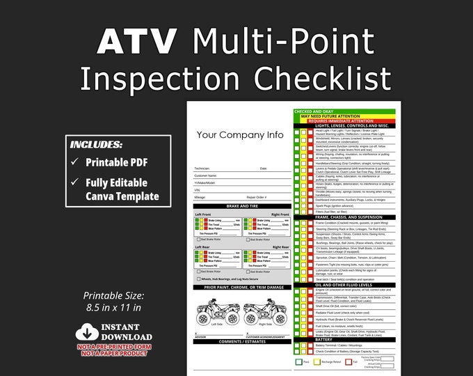 ATV Inspection Checklist: Repair Log, Multi-point PDF & Canva - Etsy Canada