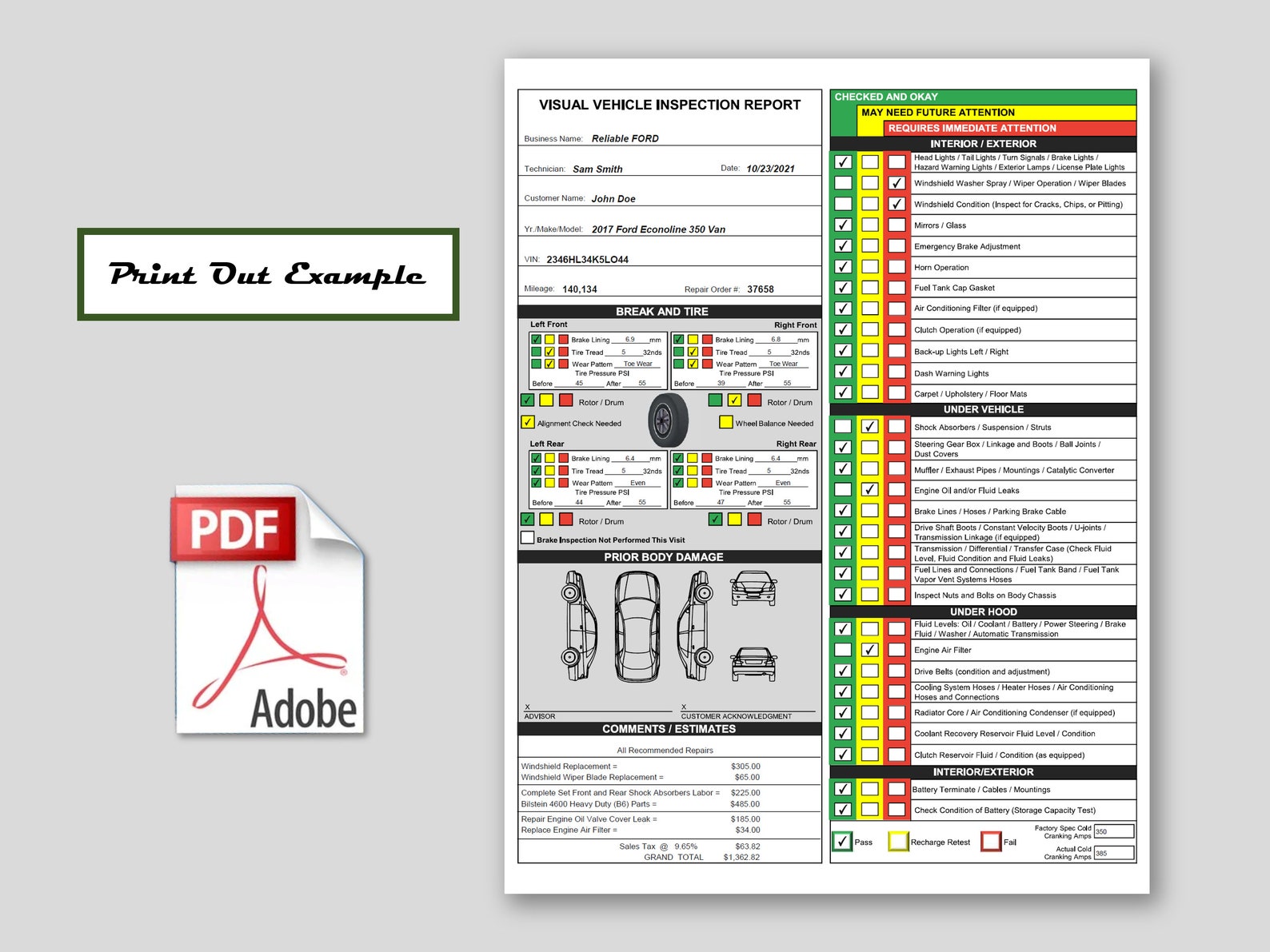 Visual Vehicle Inspection Report Fillable PDF Multi-point - Etsy