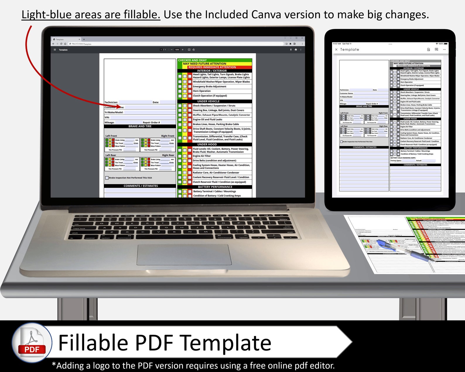 PDF Printable Vehicle Inspection Report, Used Vehicle Inspection Sheet ...