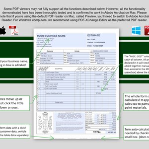 Auto Body Repair ESTIMATE, Body Shop COLLISION Estimate/invoice, Body ...