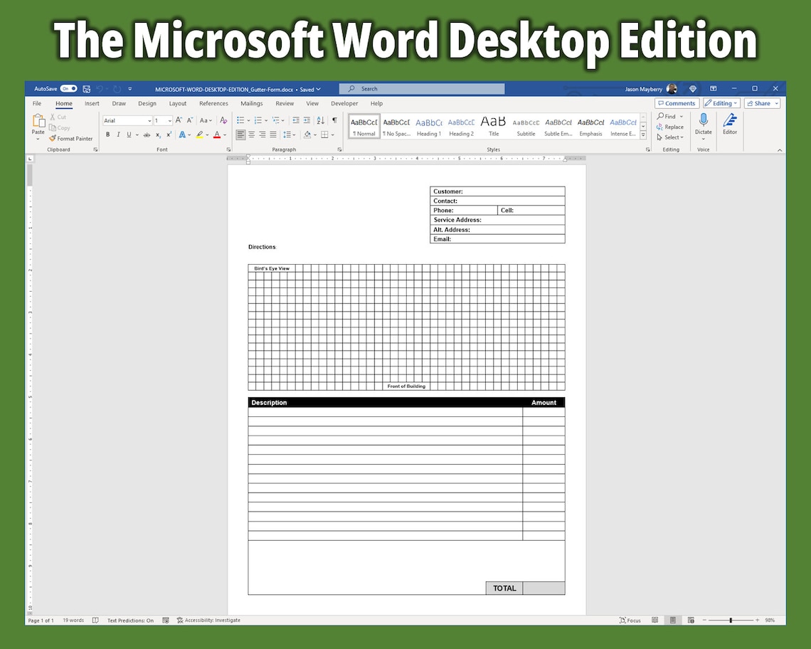 Gutter Installation Estimate, Invoice or Work Order, Printable Rain Gutter Estimate PDF ...