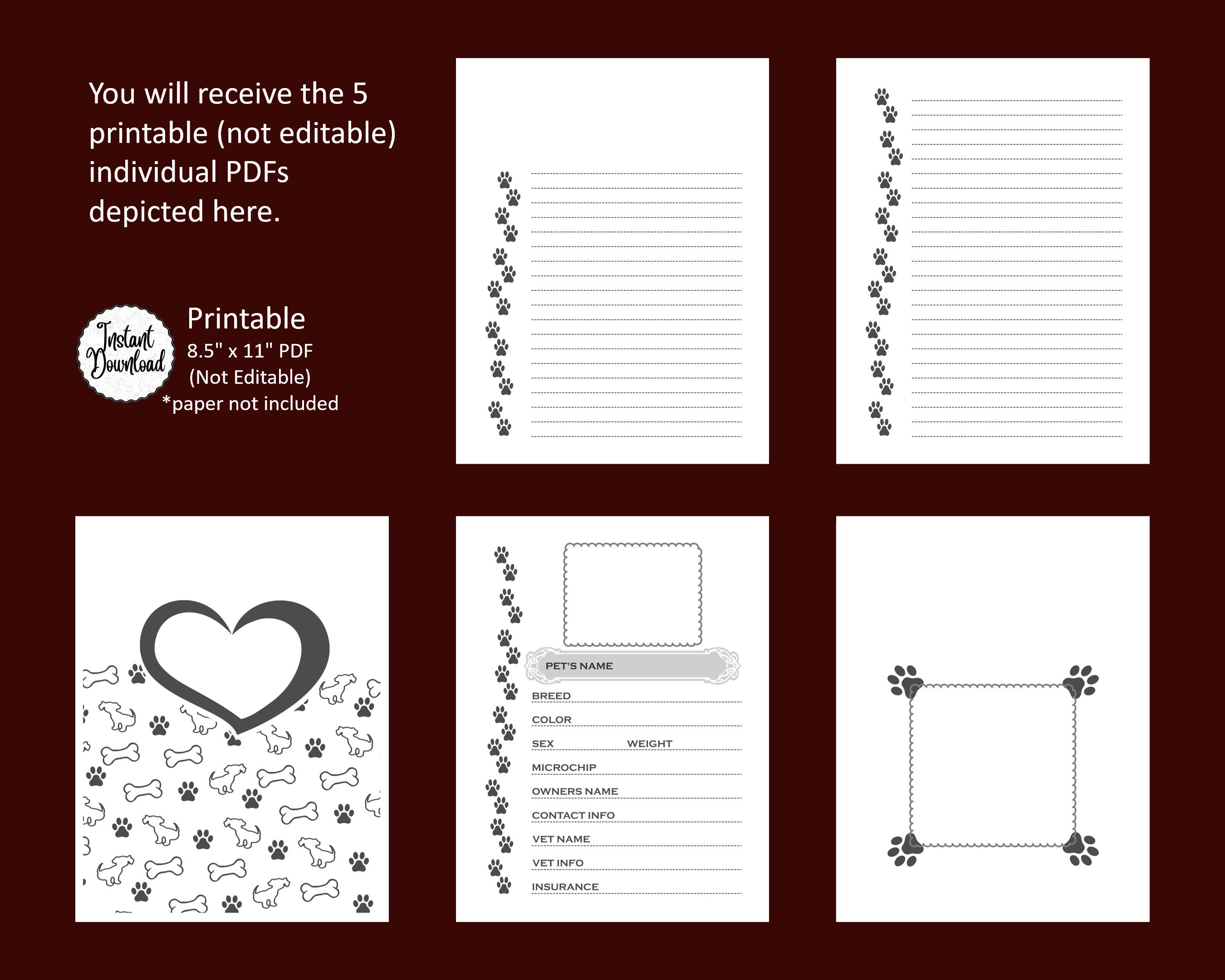 Printable Dog Paw Print Stationery Printable Dog Stationery - Etsy