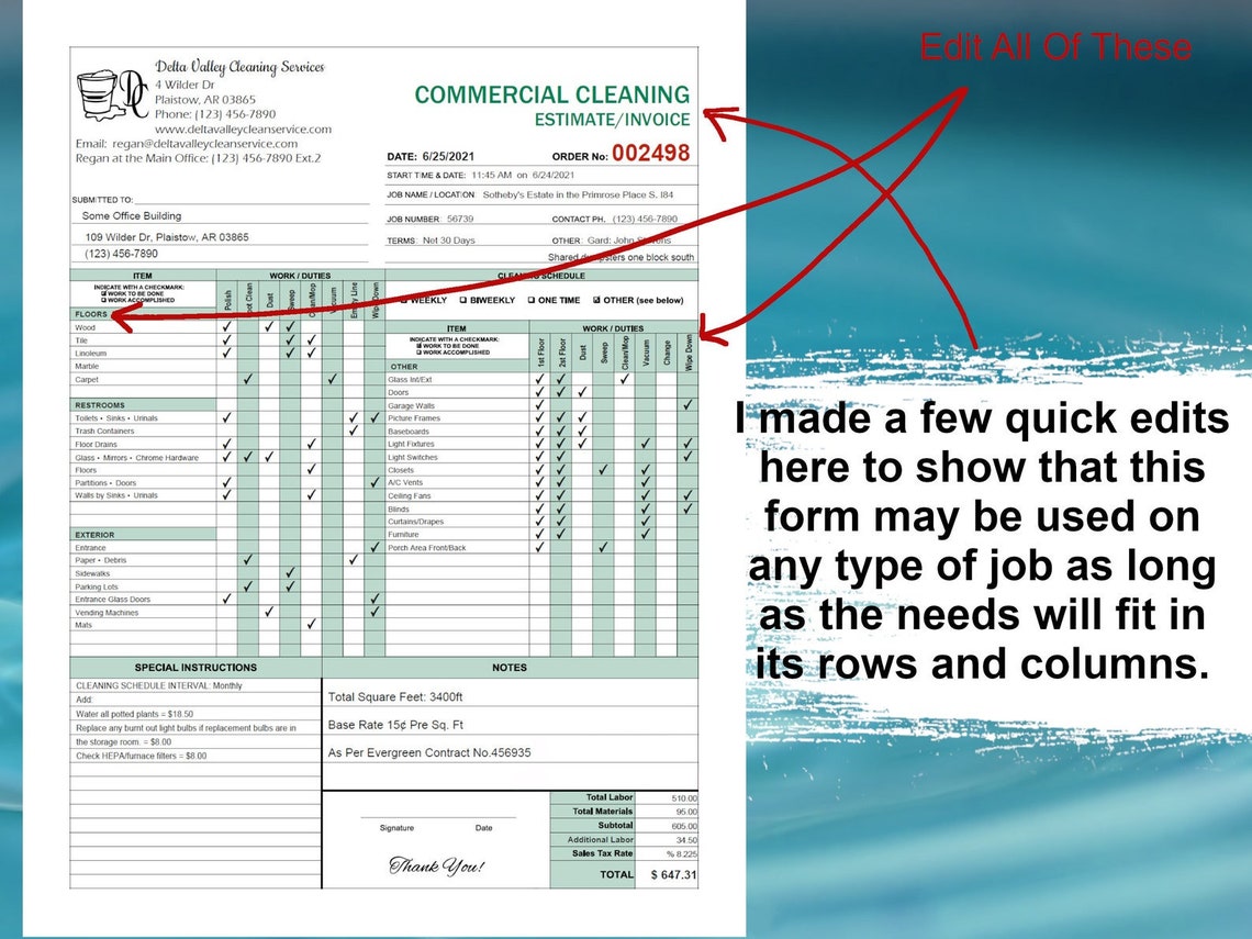 Residential Cleaning Service Canva Template, Easy to Edit Estimate ...